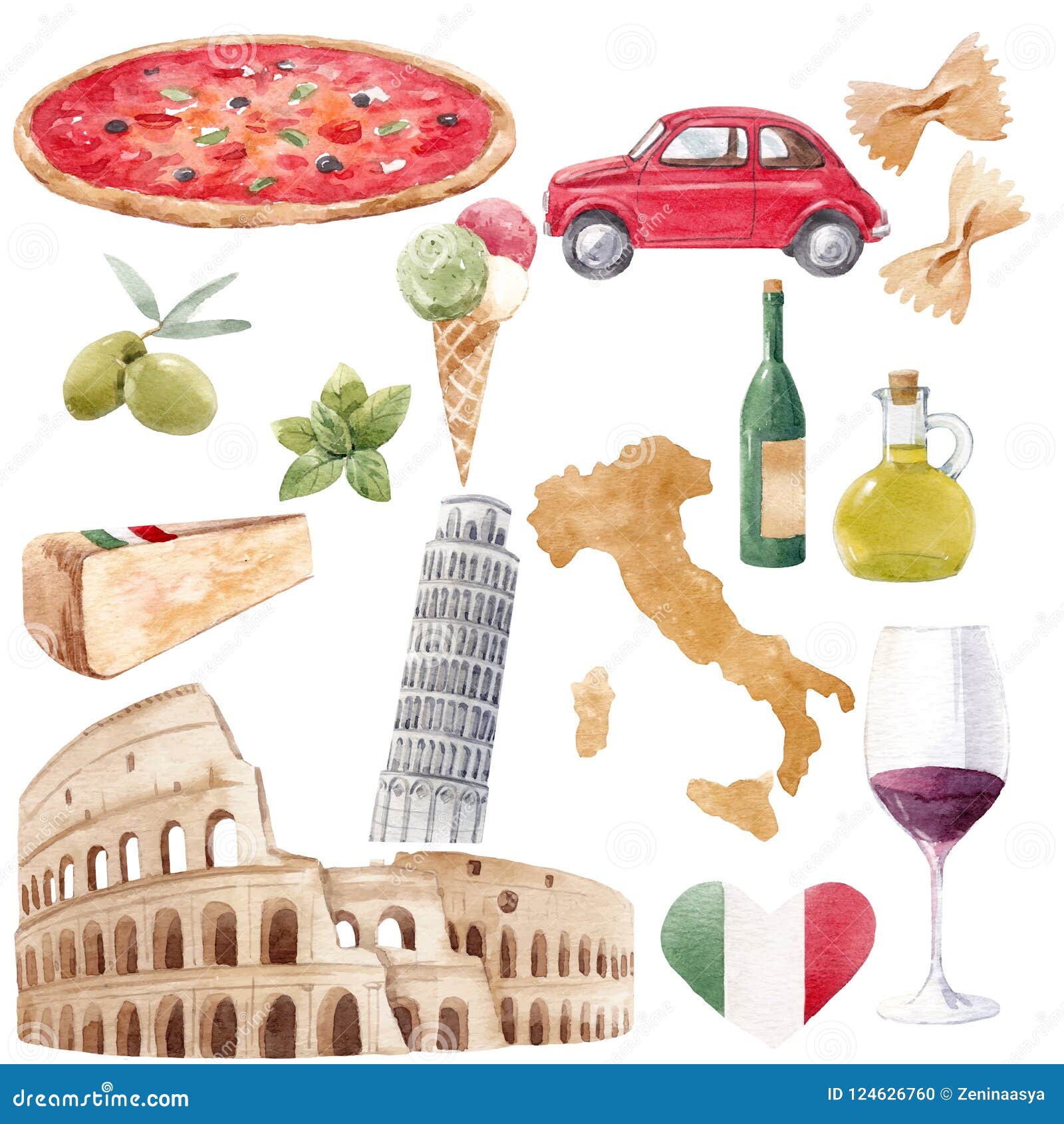 Watercolor Italian Vector Set Stock Vector - Illustration of parmesan ...