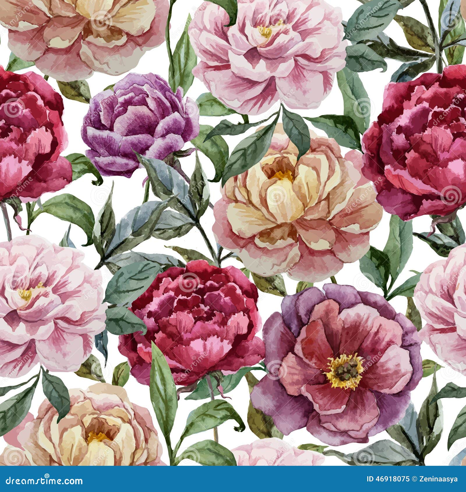 Beautiful Vector Watercolor Pattern with Peonies Stock Vector ...