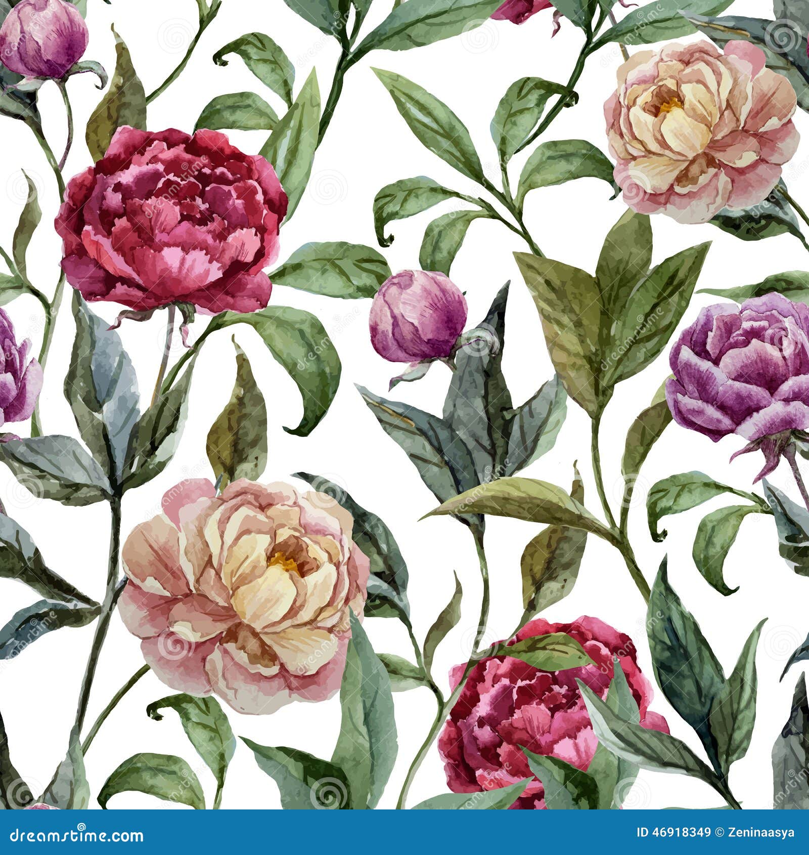Beautiful Vector Watercolor Pattern with Peonies Stock Vector ...
