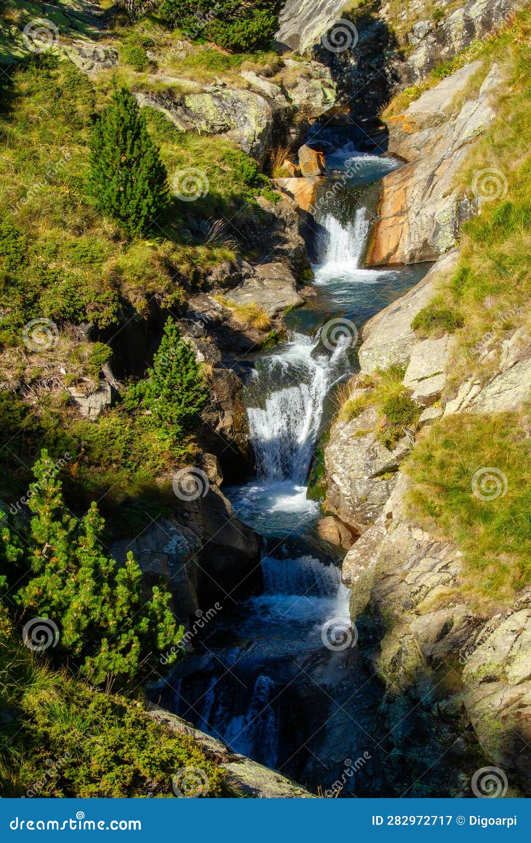 Beautiful Veil Cascading Waterfall, Mossy Rocks in Pyrenees in Spain ...