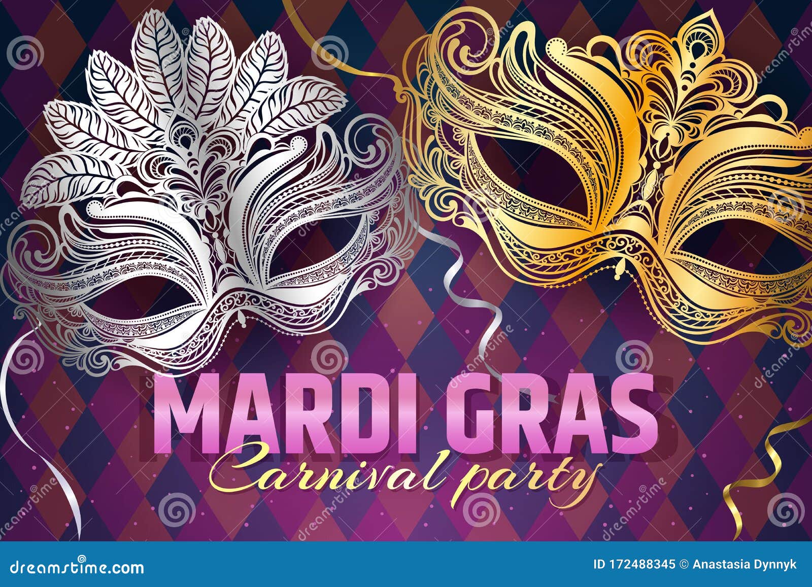 Beautiful Venetian Mask Mardi Gras Carnival Party Invitation Card