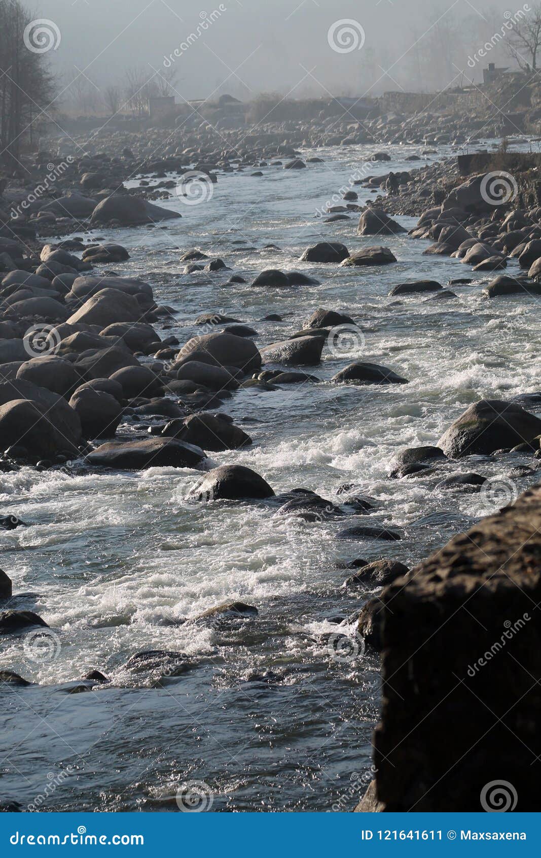Beautiful Vertical Natural View Vyas River and Stone in Manali Stock ...