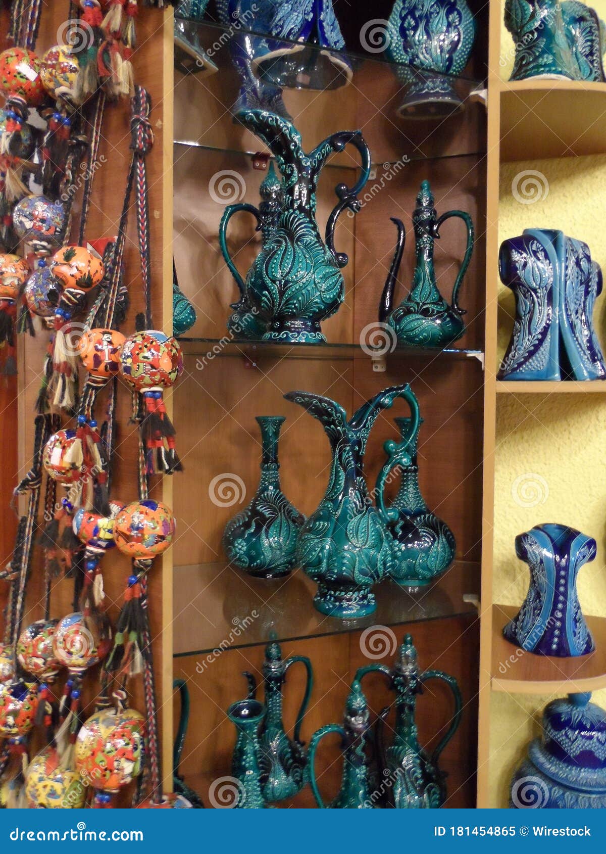 Beautiful Decanters With Water On Stone Natural Background Stock ...