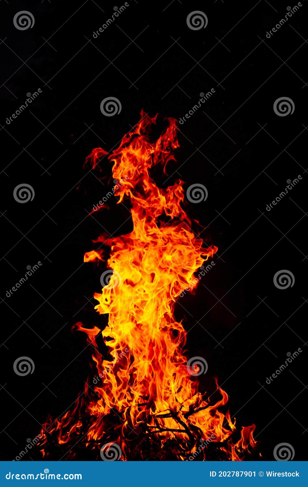 Beautiful Vertical Shot of a Large Burning Fire at Night Stock Image ...