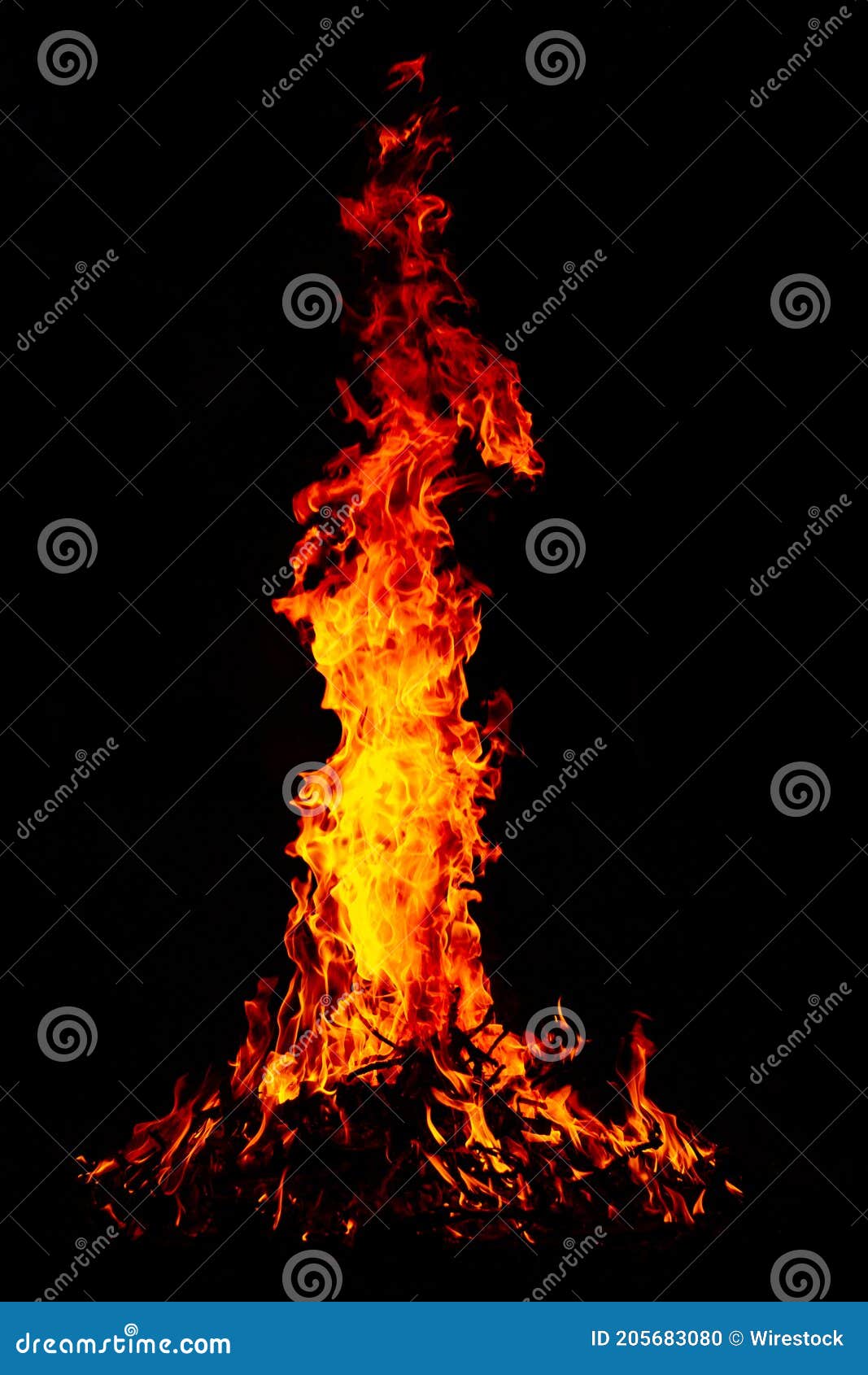 Beautiful Vertical Shot of a Large Burning Fire at Night Stock Photo ...