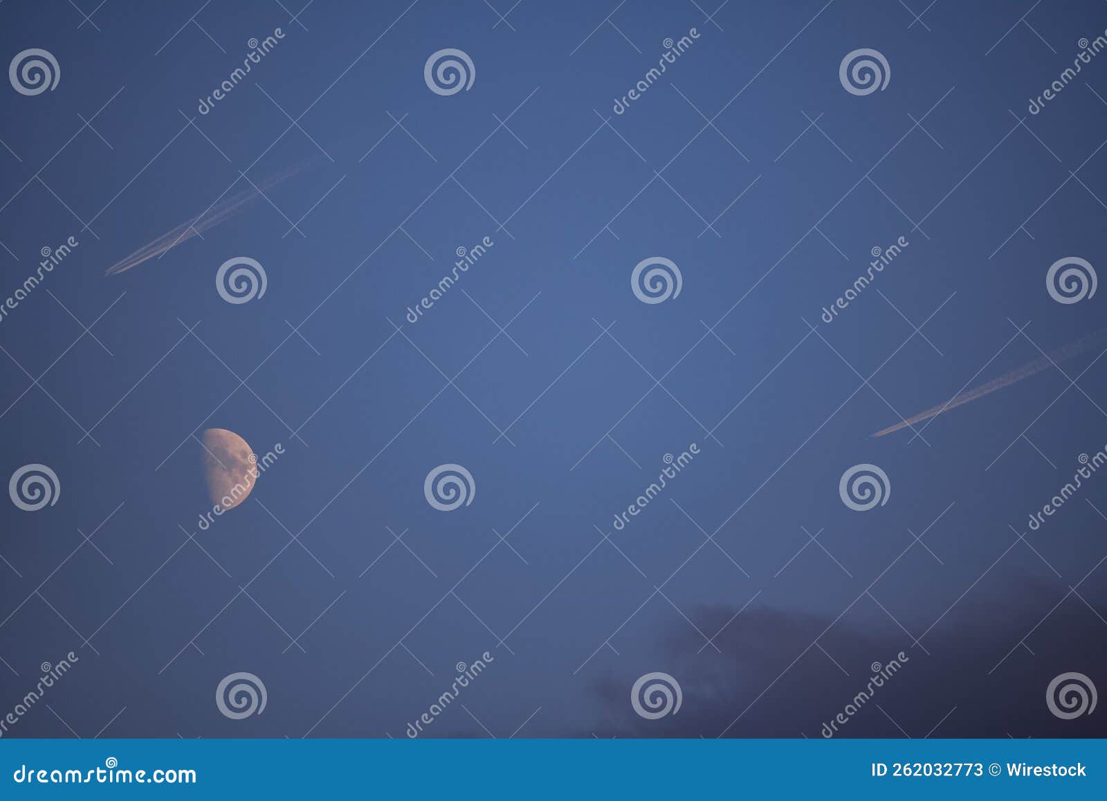 Beautiful View of an Airplane Contrail and the Moon Stock Image - Image ...