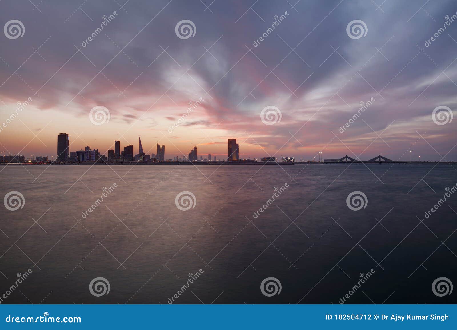 Beautiful Sky and Bahrain Skyline at Sunset, HDR Stock Photo - Image of ...