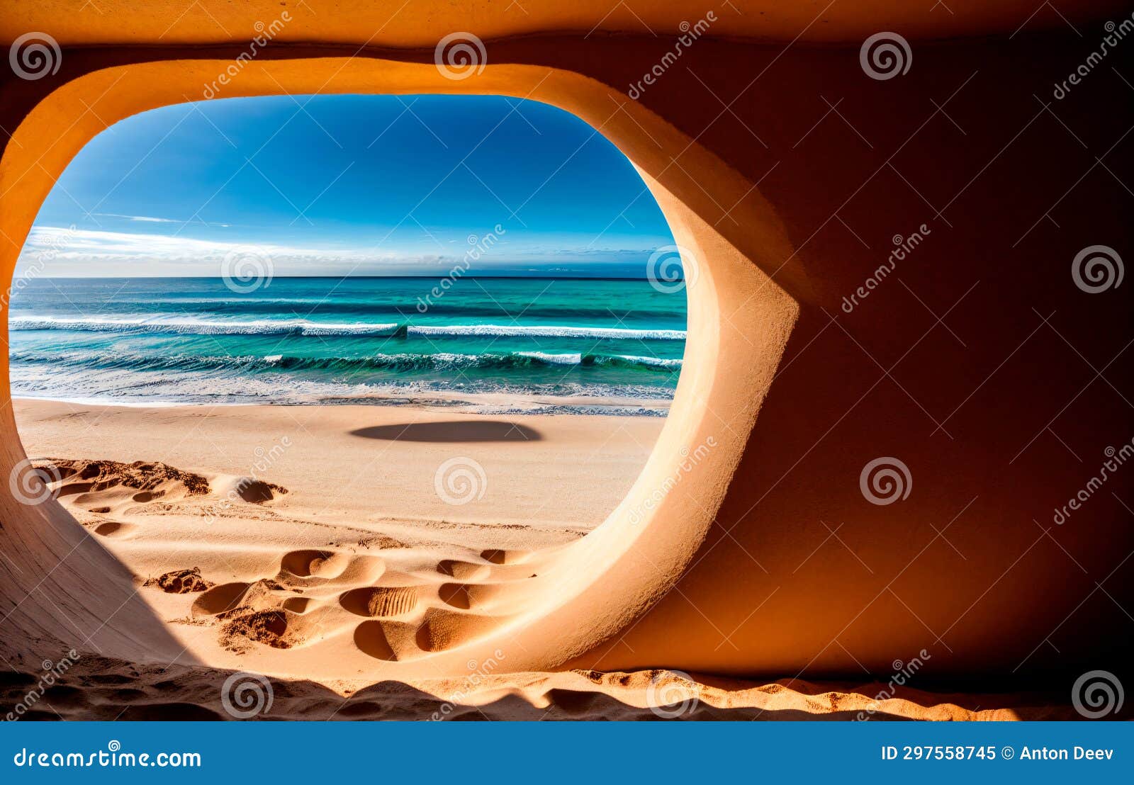 Beautiful View of the Beach from the Window of a Cave. Stock Image ...
