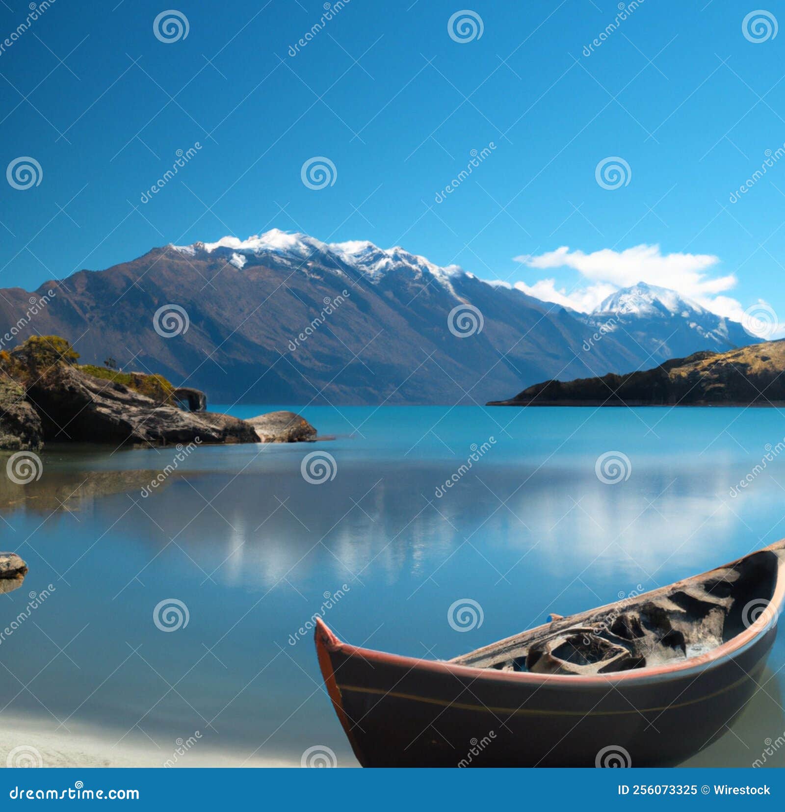 Beautiful View of a Boat in a Blue Reflective Lake on a Sunny Day Stock ...