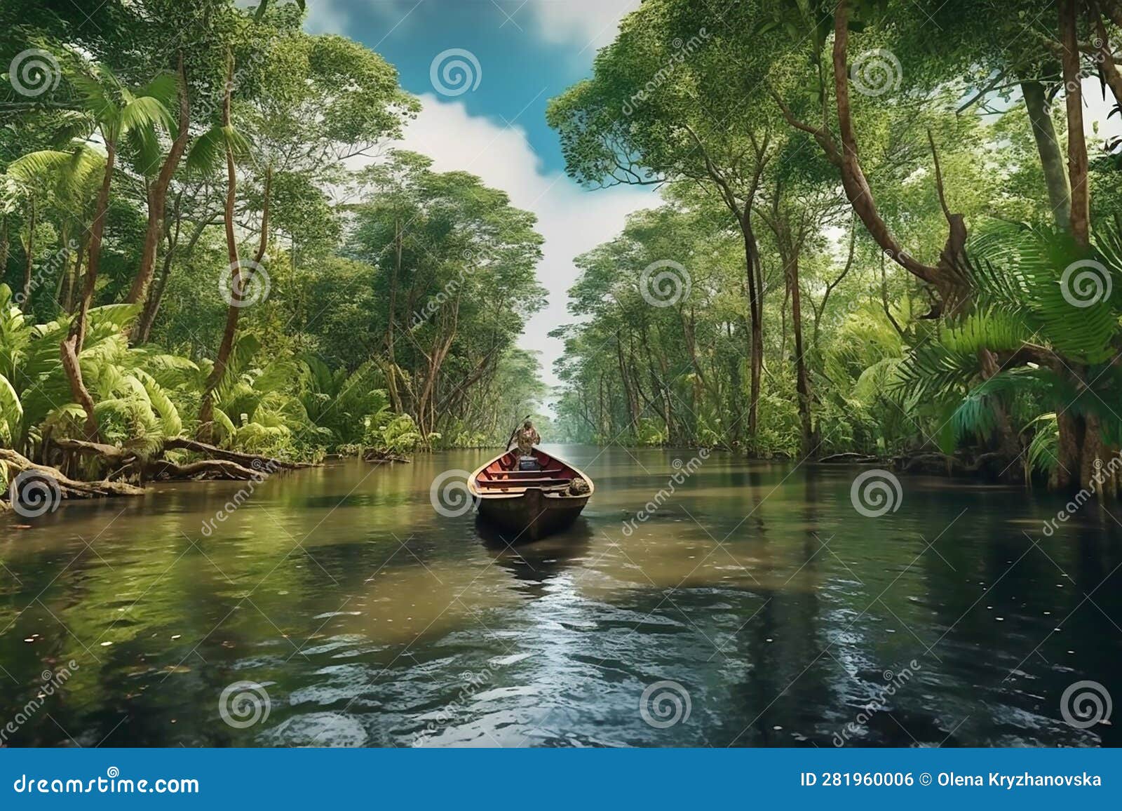 Beautiful View of a Boat Floating on an Exotic River. Generative AI ...