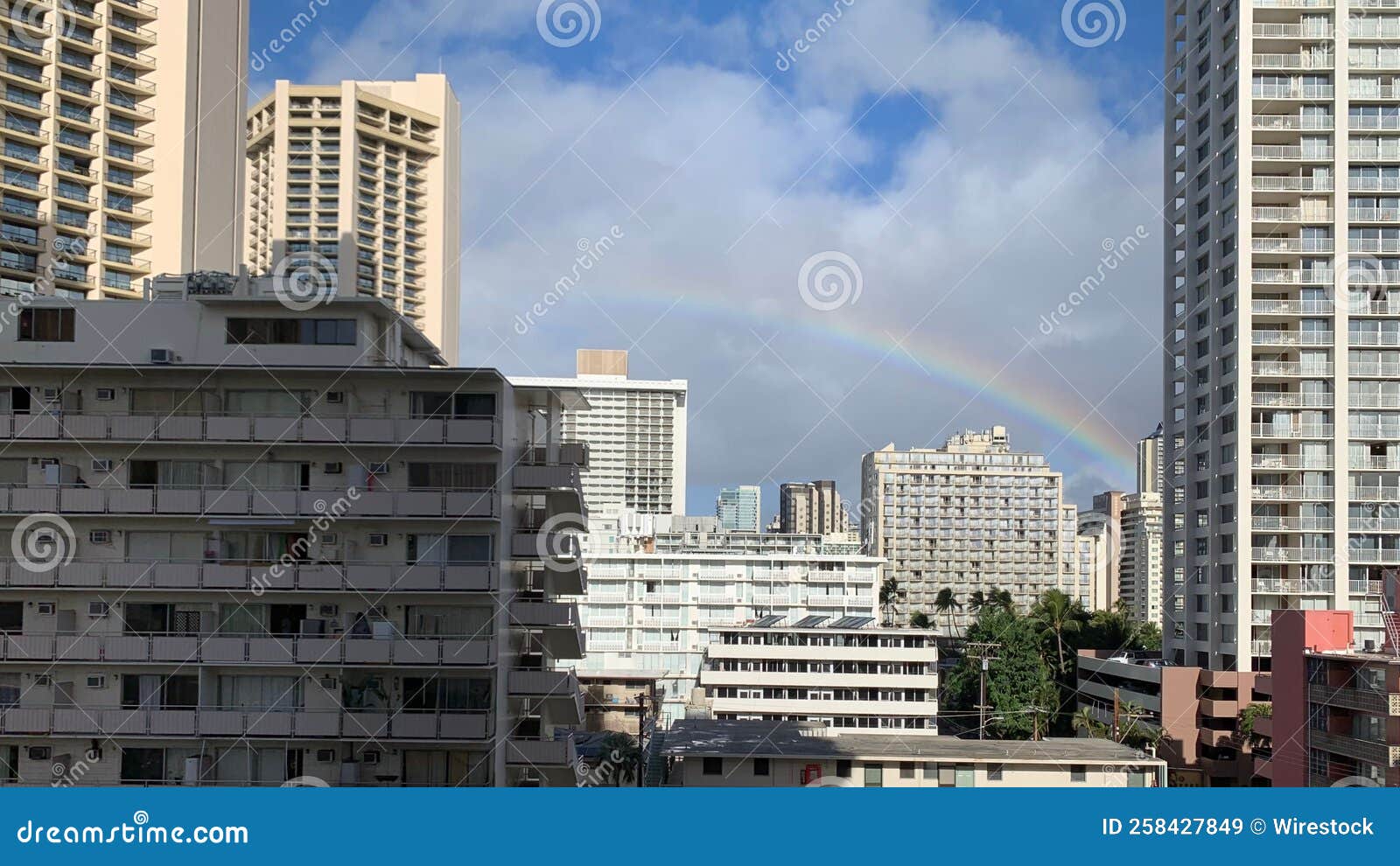 Beautiful View of Buildings and a Rainbow in the Background Stock Image ...