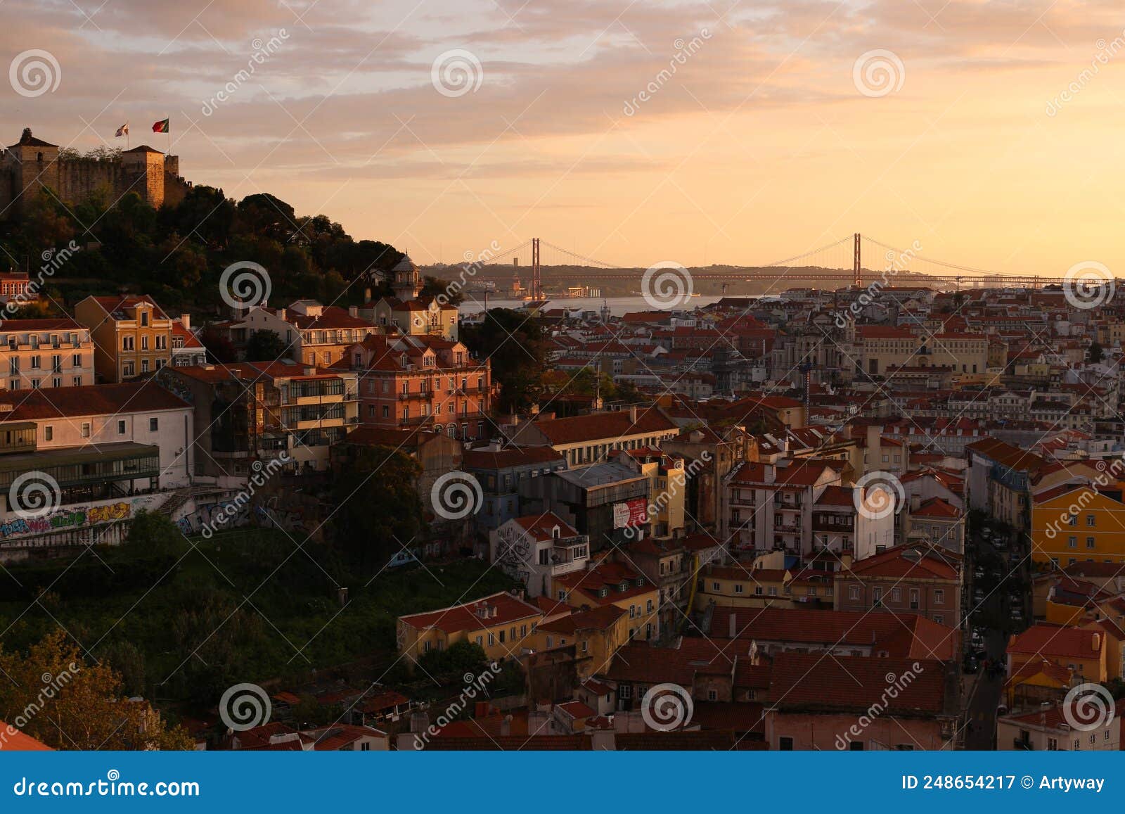 Beautiful View of City of Lisbon at Sunset Stock Image - Image of ...