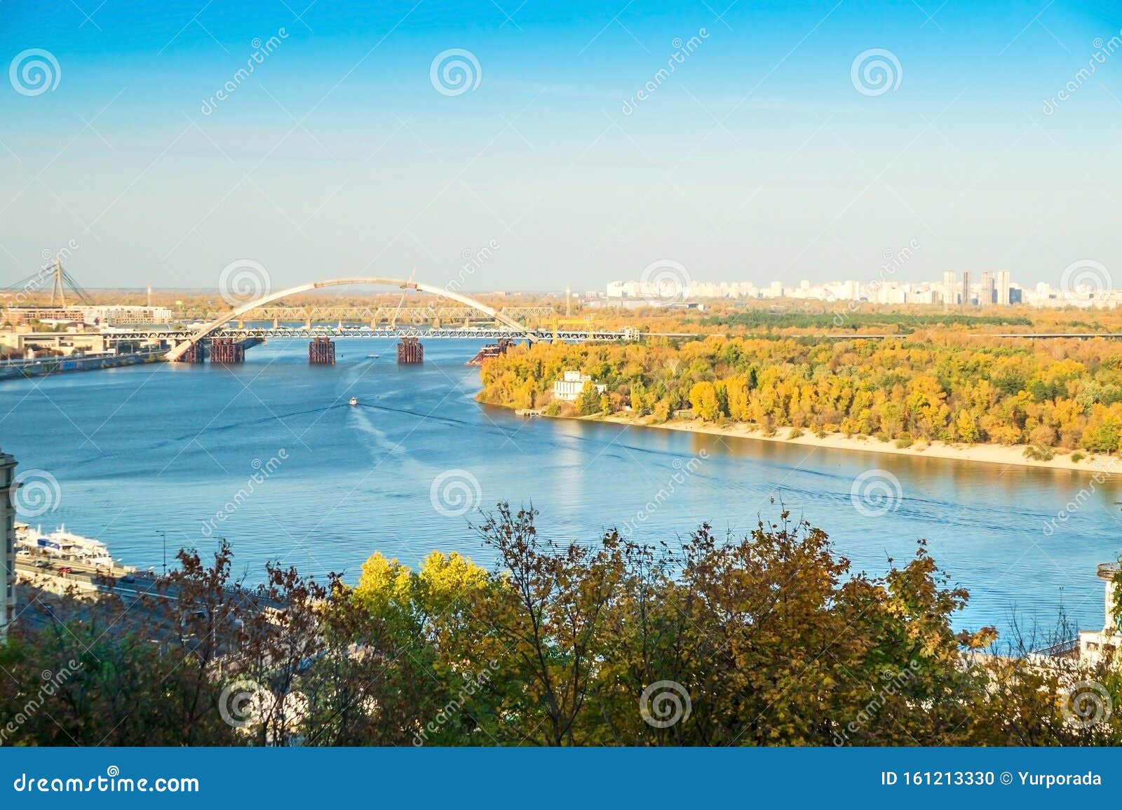 Beautiful View of the Dnieper River with Ships in Kiev Stock Photo ...