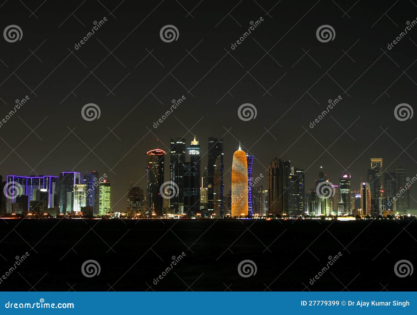 Beautiful View of Doha Skyline at Night, Qatar Stock Image - Image of ...