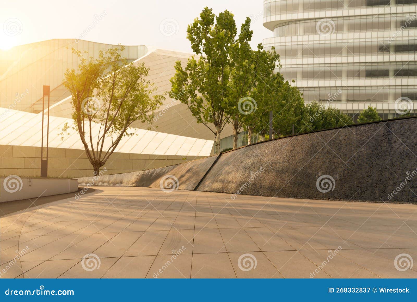 Beautiful View of an Empty Tiled Pavement in Front of Modern Office ...