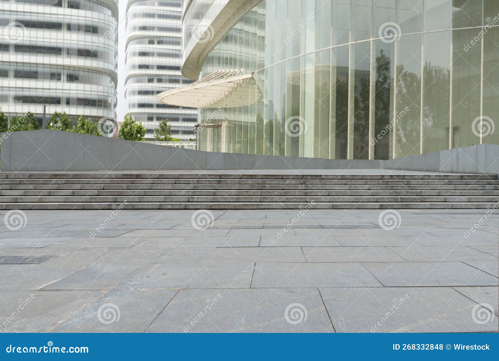 Beautiful View of an Empty Tiled Pavement in Front of Modern Office ...