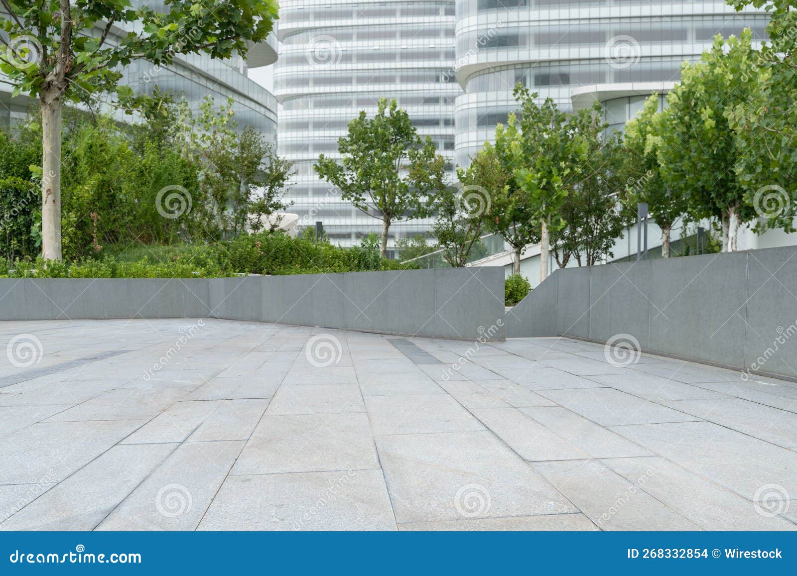 Beautiful View of an Empty Tiled Pavement in Front of Modern Office ...