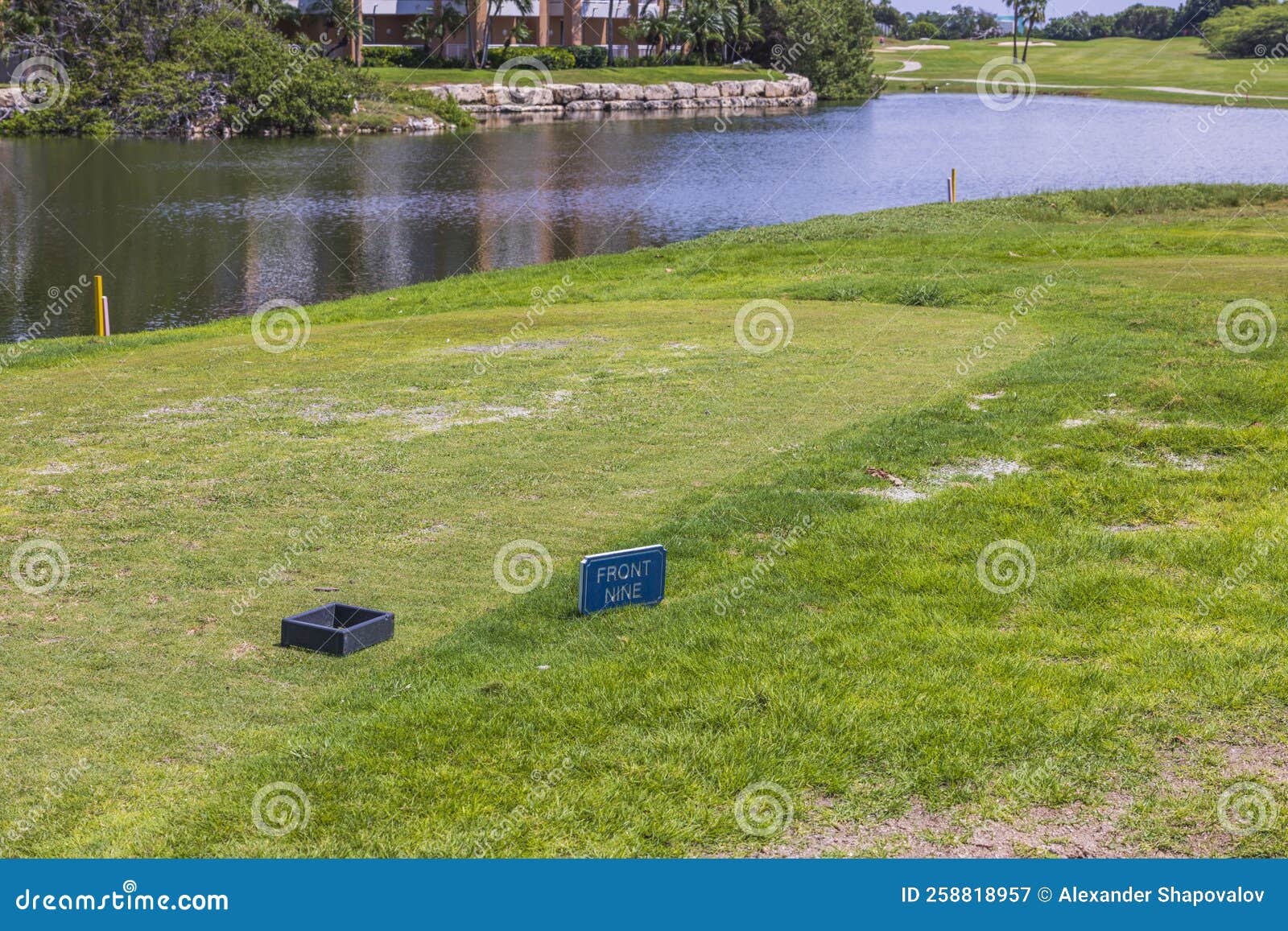 Beautiful View of Front Nine Sign on Golf Course. Stock Image - Image ...