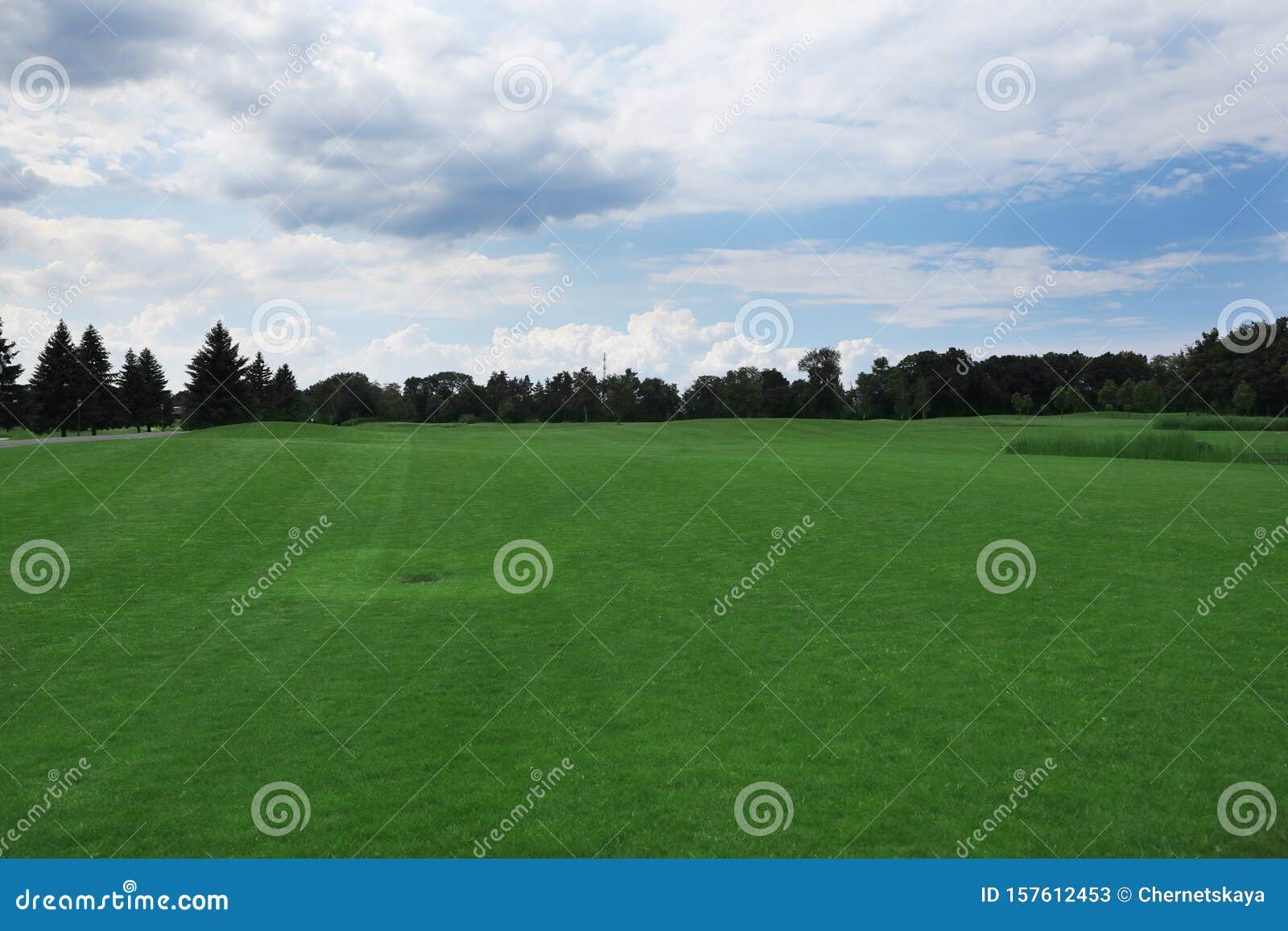 Beautiful View of Golf Course with Grass Stock Image - Image of ...