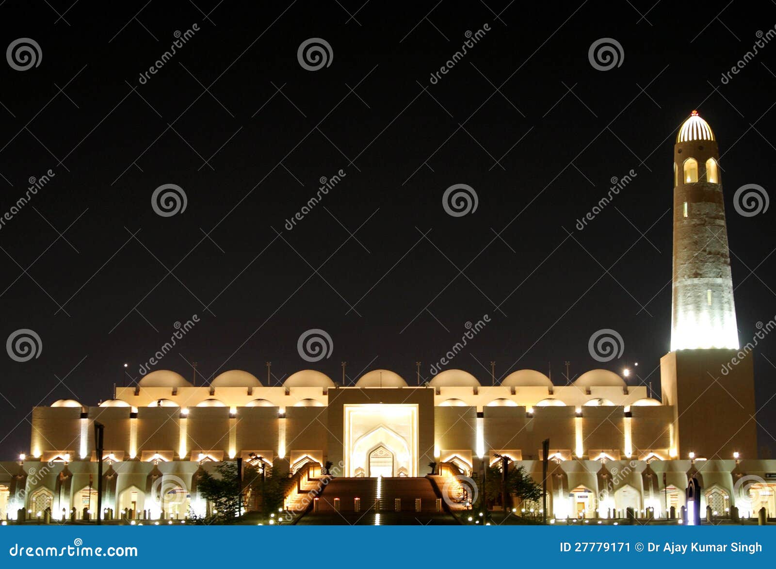 Beautiful View of Grand Mosque of Doha at Night Stock Image - Image of ...