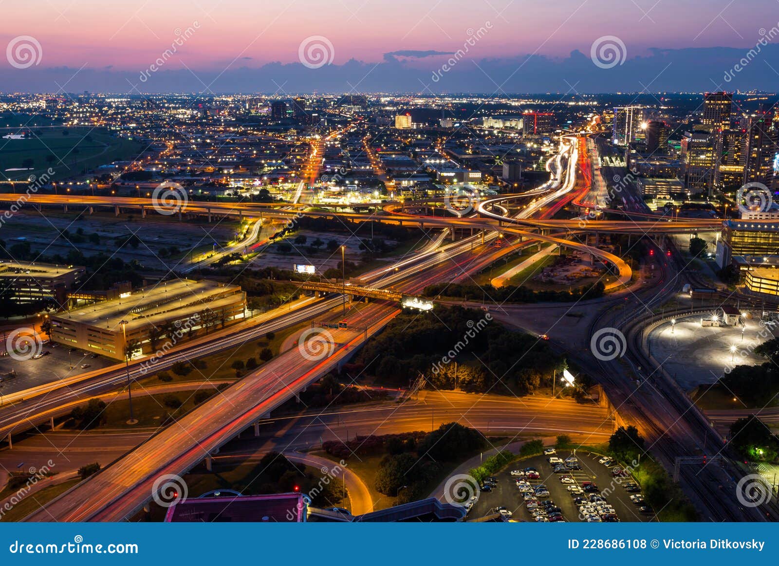 Beautiful View Highway Intersections and Illuminated Buildings ...