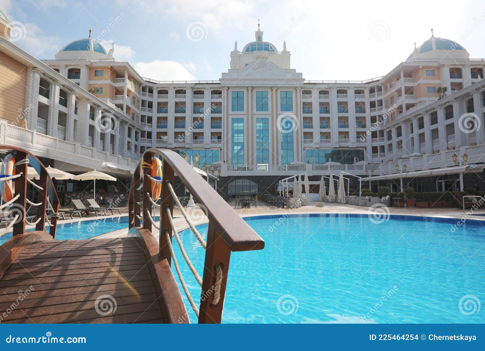 Beautiful View of Hotel with Pool at Resort Stock Photo - Image of ...