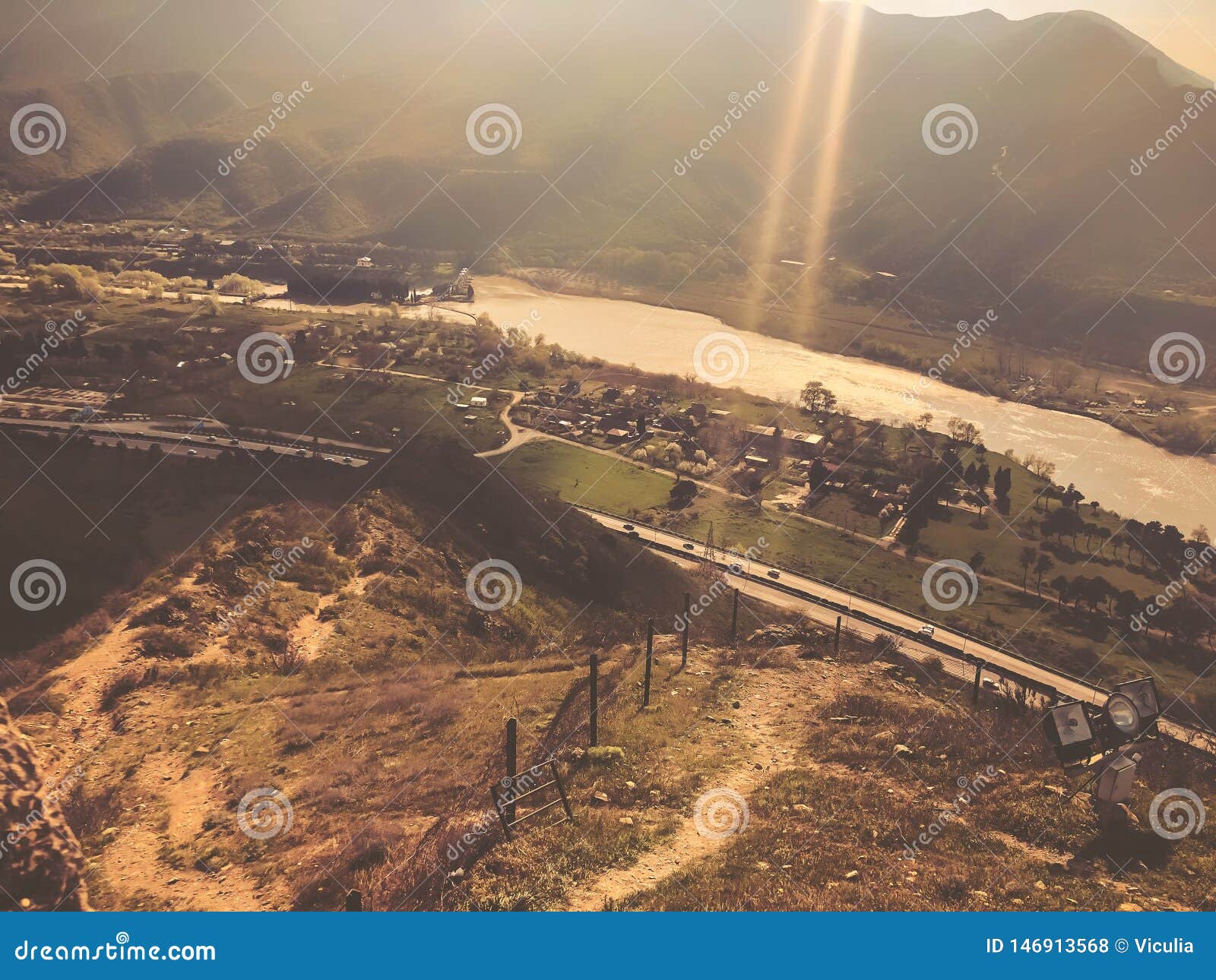 Beautiful View from Jvari Monastery To Town of Mtskheta Stock Photo ...