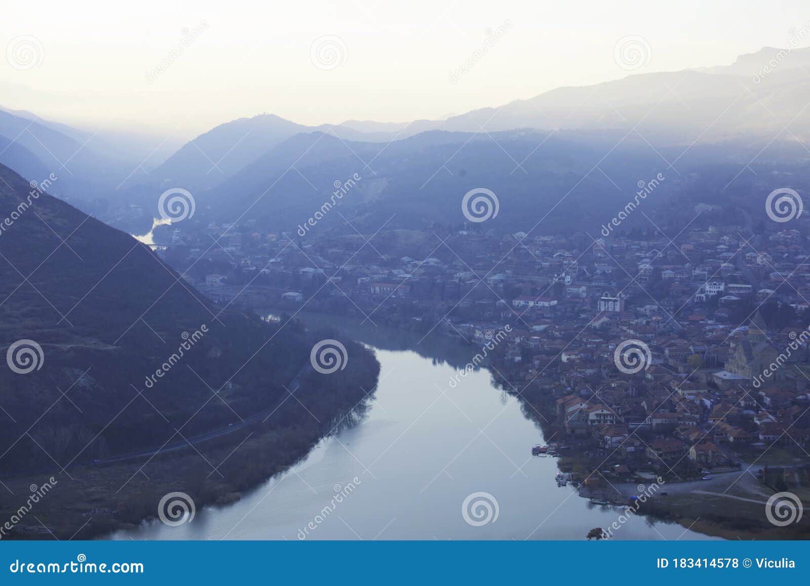 Beautiful View from Jvari Monastery To Town of Mtskheta Stock Photo ...