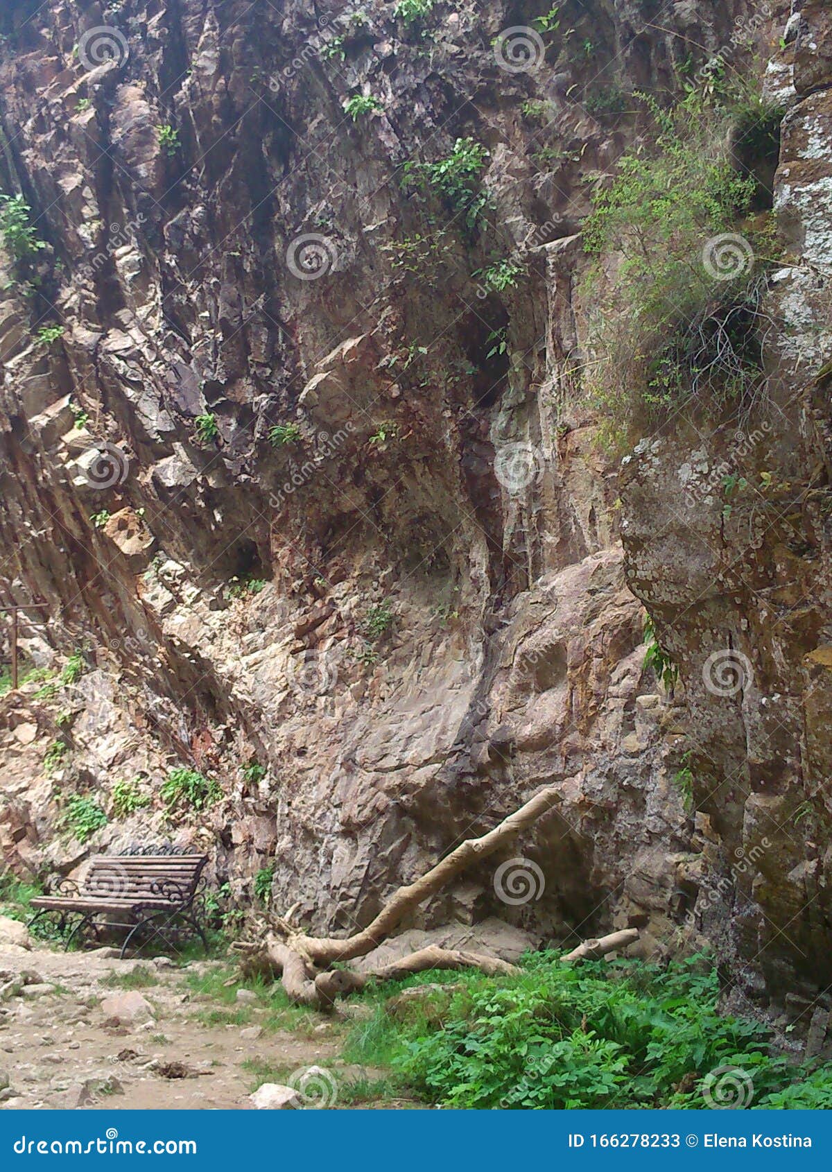 A Beautiful View of a Ledge of a Mountain Under Which a Bench and an ...