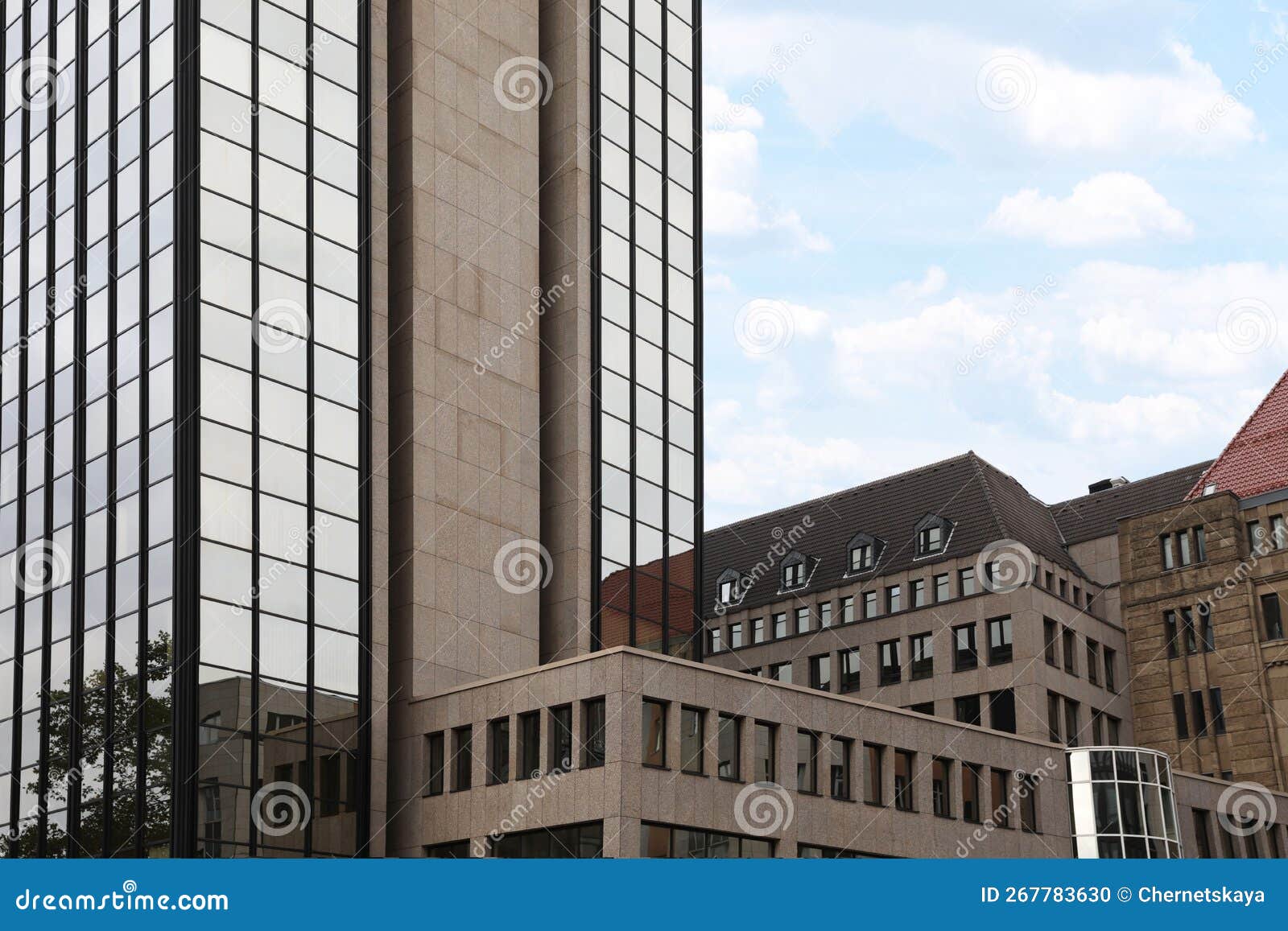 Beautiful View of Modern Buildings with Big Windows in City Stock Photo ...