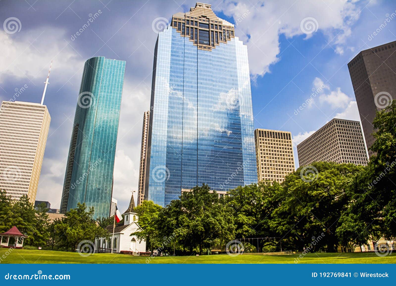 Beautiful View of Modern Skyscrapers from Sam Houston Park in Houston ...