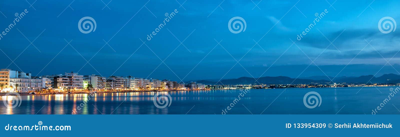 Beautiful View of the Night City by the Sea Stock Image - Image of ...
