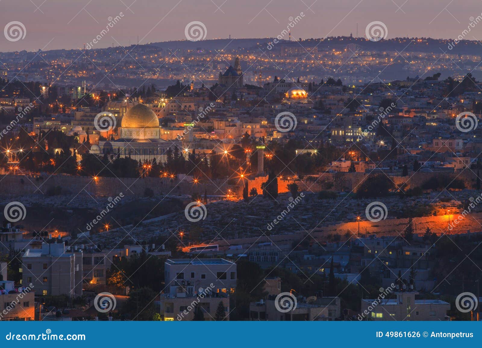 Beautiful View of the Night Jerusalem. Stock Photo - Image of ancient ...