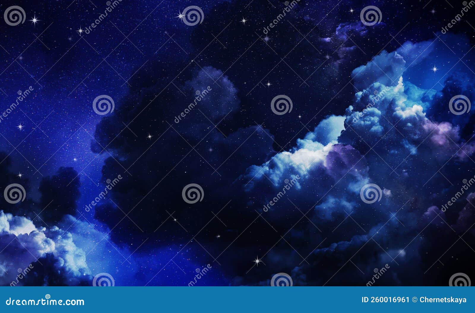 Beautiful View of Night Sky with Clouds and Stars Stock Image - Image ...
