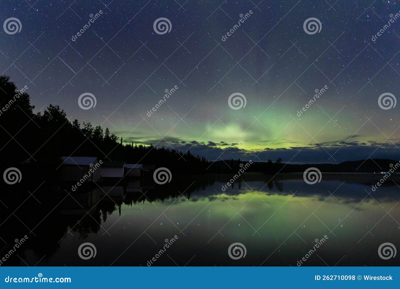 Beautiful View of Northern Lights Reflecting in the Lake. Stock Photo ...