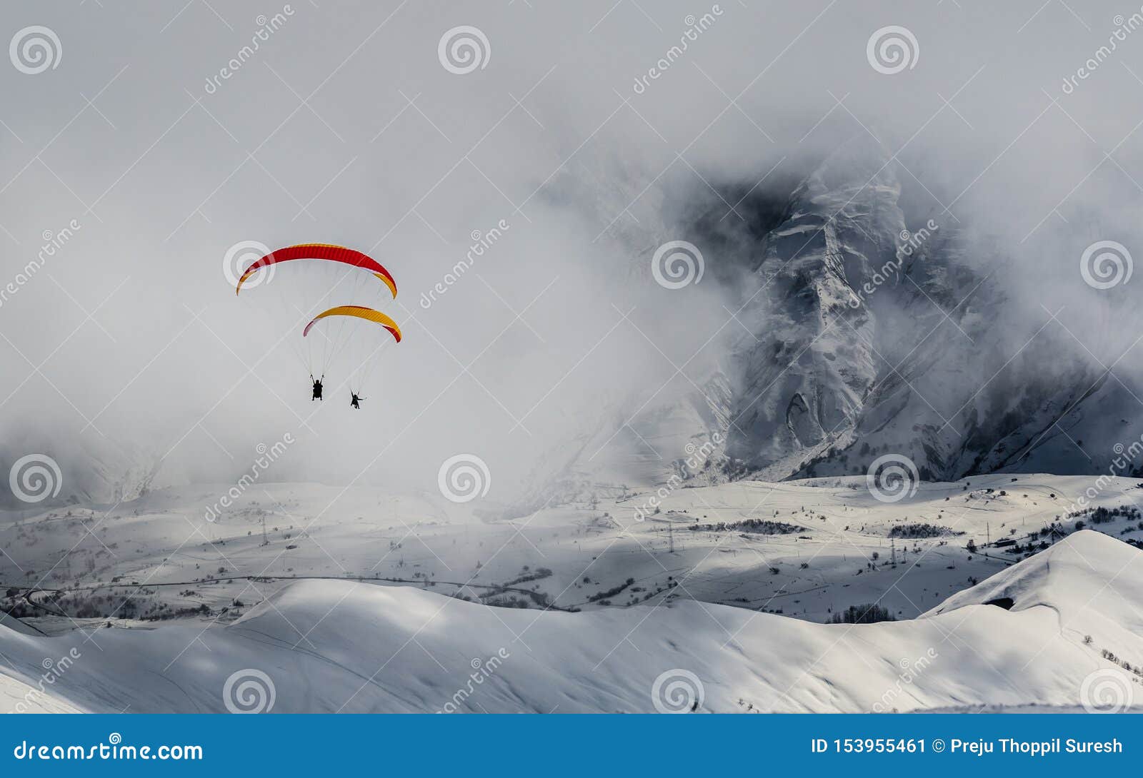 Beautiful View of Paragliding in Mountains Stock Image - Image of jump ...