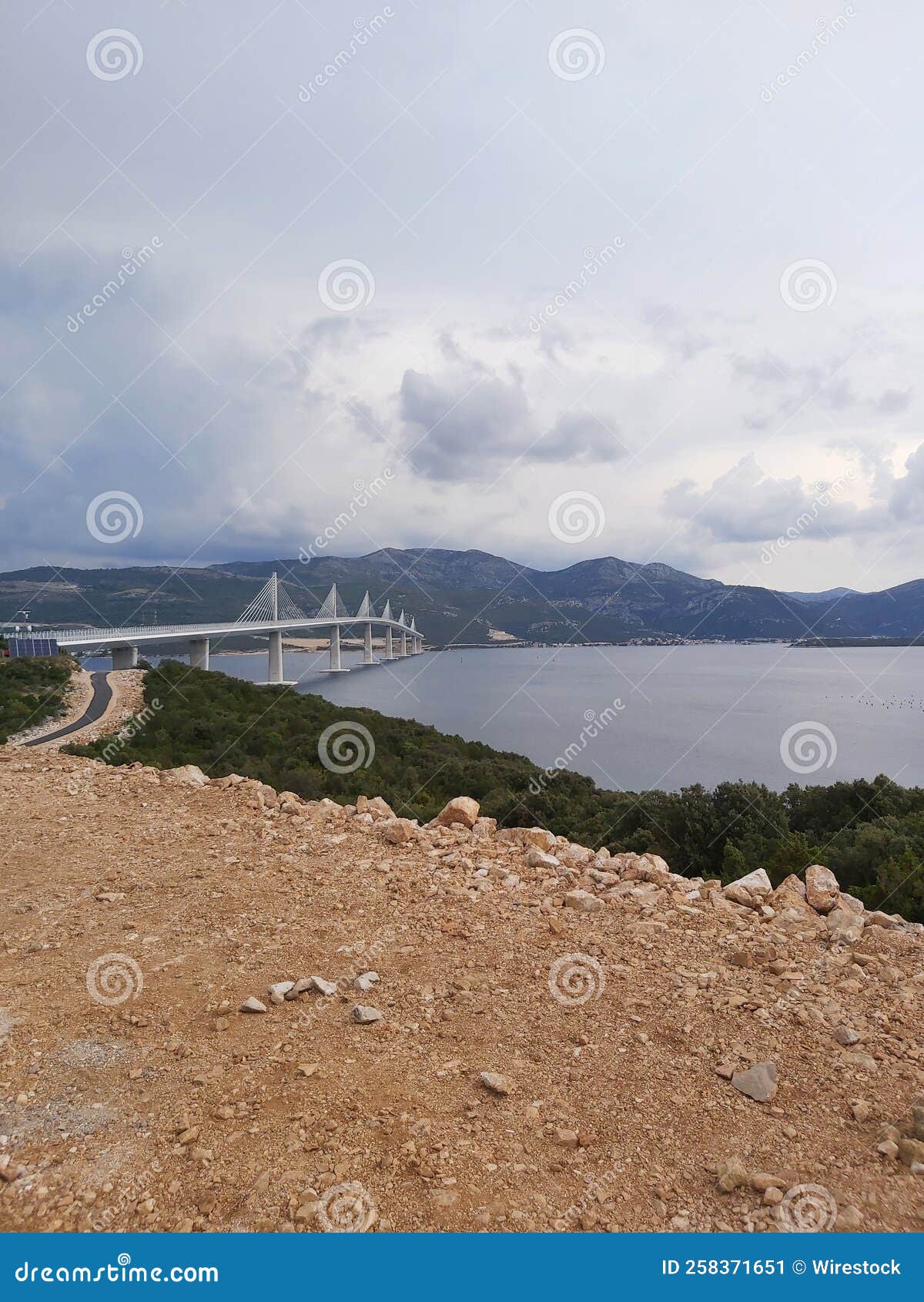 Beautiful View of the Peljesac Bridge from a Rocky Hill Stock Image ...