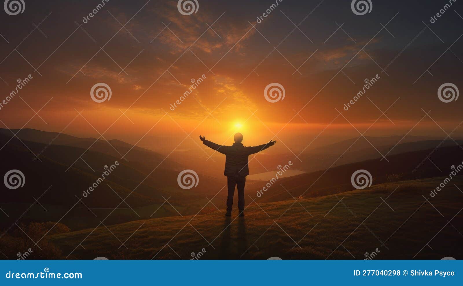 Beautiful View of Person Standing in Front of Sunset Generative AI ...