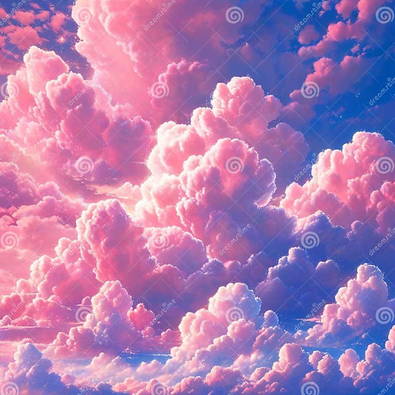 Beautiful View of Pink Clouds in Vibrant Sunset Sky. Clouds are Fluffy ...