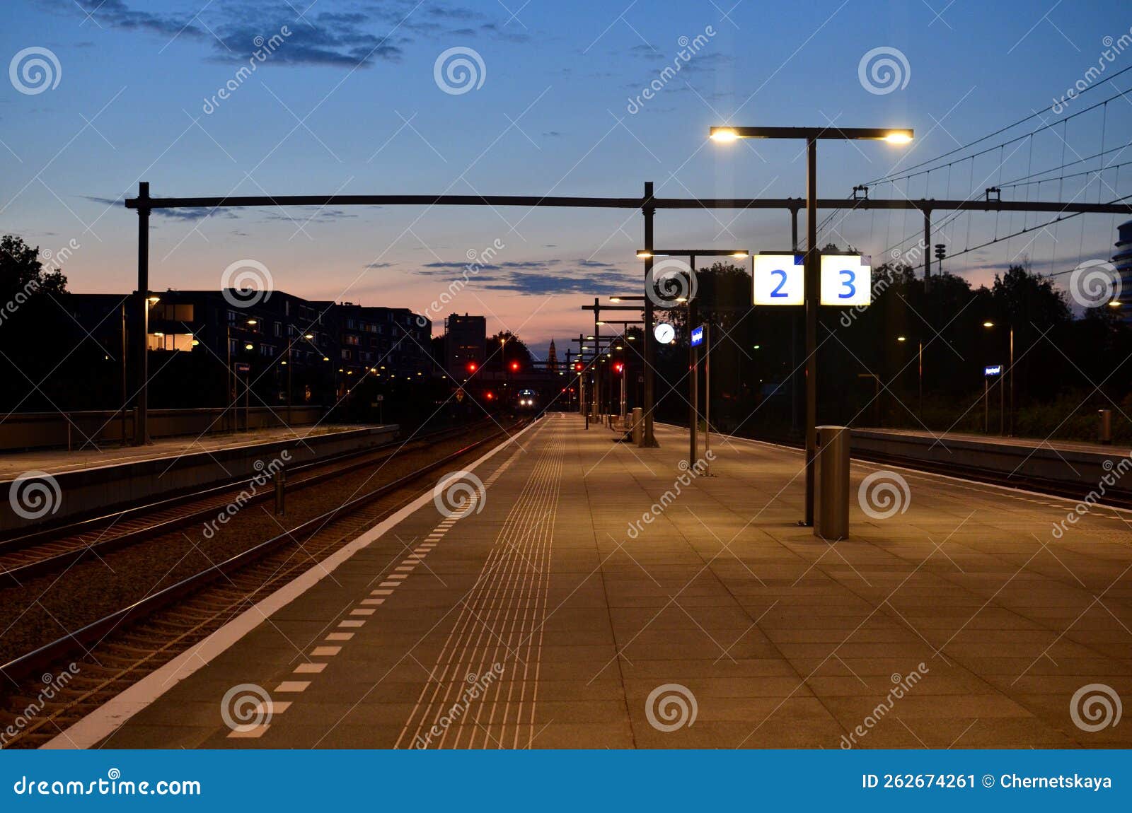 Beautiful View of Railway Platform at Night Stock Image - Image of ...