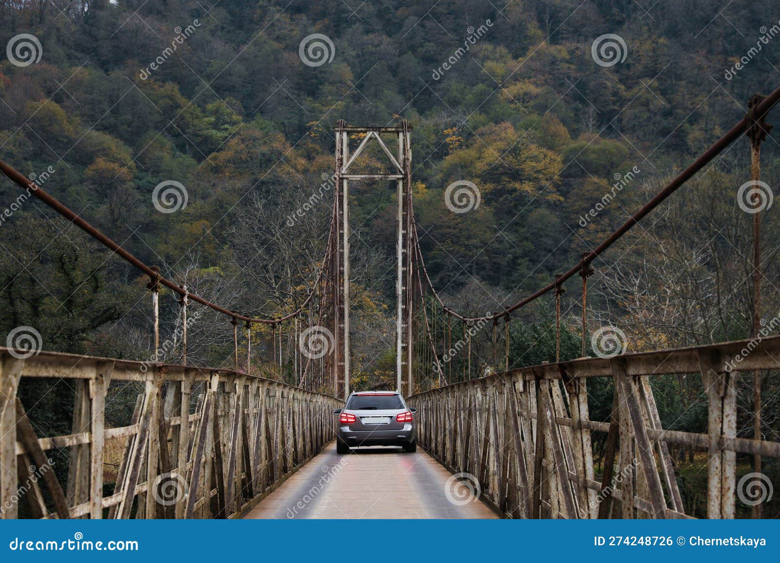 Beautiful View on Rusty Metal Bridge with Car in Mountains Stock Photo ...