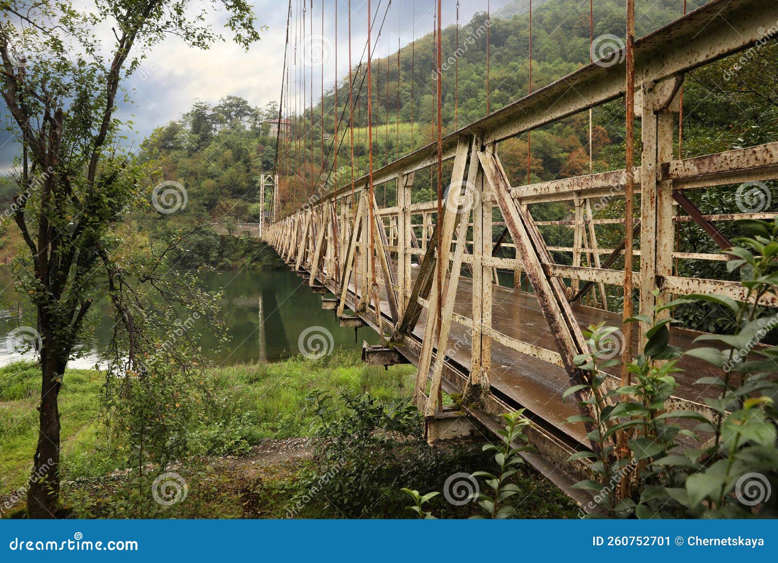 Beautiful View on Rusty Metal Bridge Over River in Mountains Stock ...