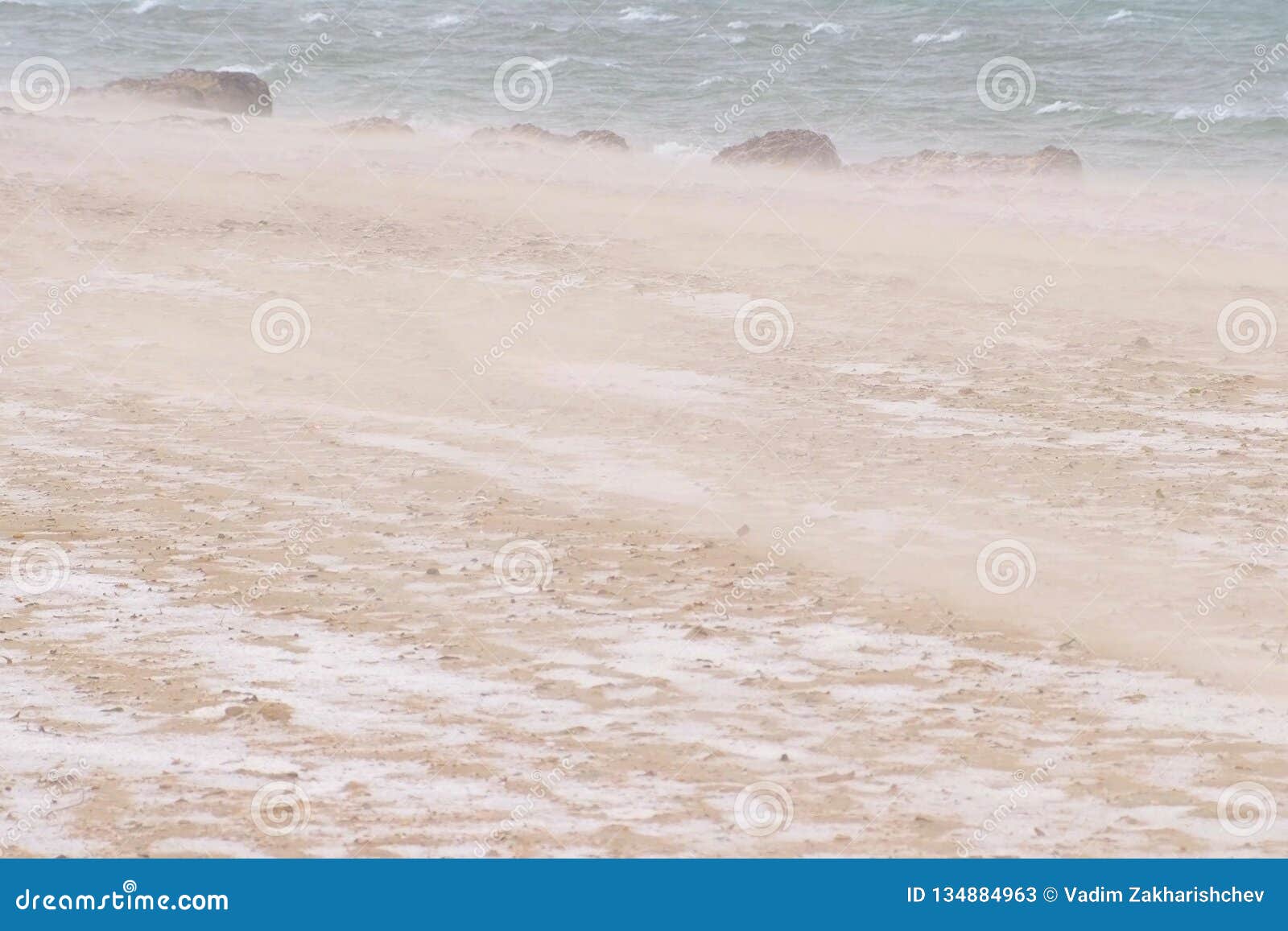 Beautiful View of the Sand and Snow Storm on the Beach. Stock Image ...