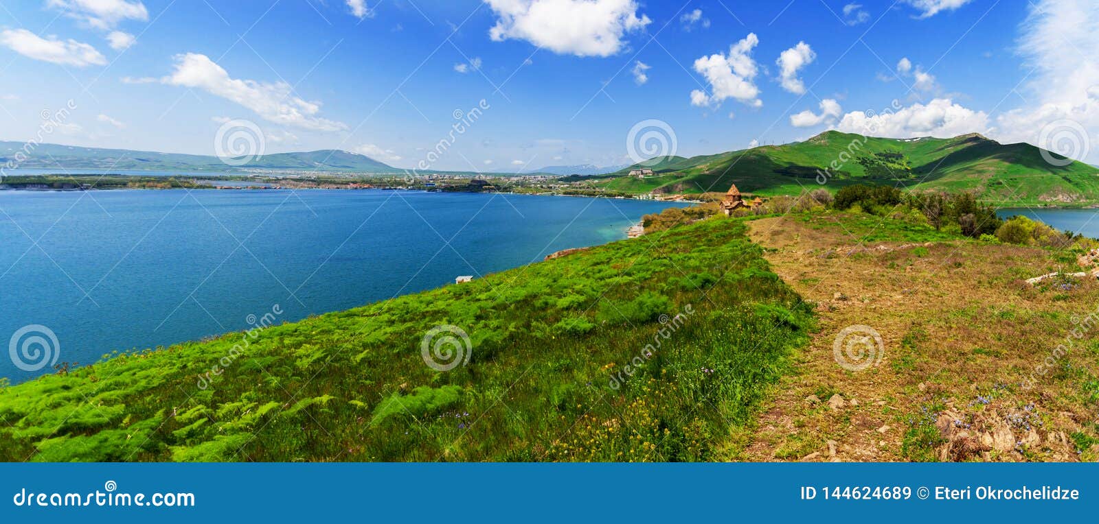 Beautiful View of Sevan Lake with Turquoise Water and Green Hills ...