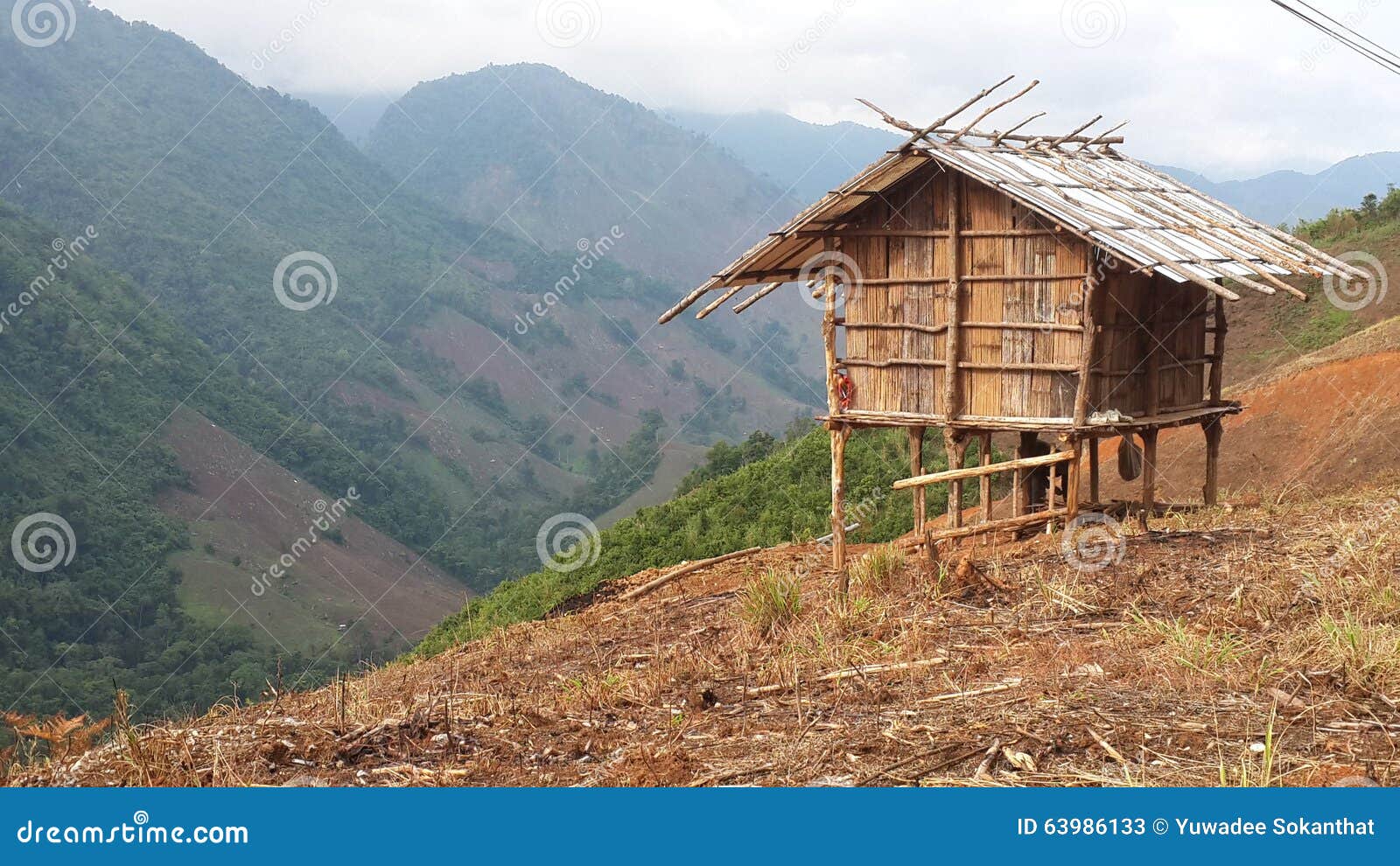 Beautiful View and Small Hut in the Mountain Stock Image - Image of ...