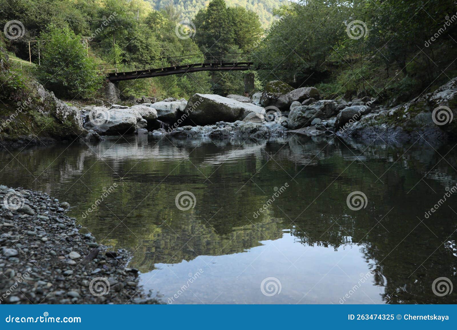 Beautiful View of Small River Under Wooden Bridge Outdoors Stock Image ...