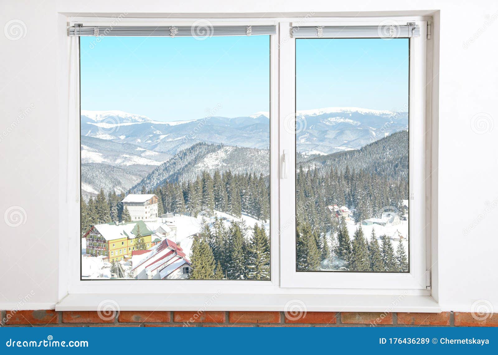 View of Snowy Forest through Big Window Stock Image - Image of estate ...