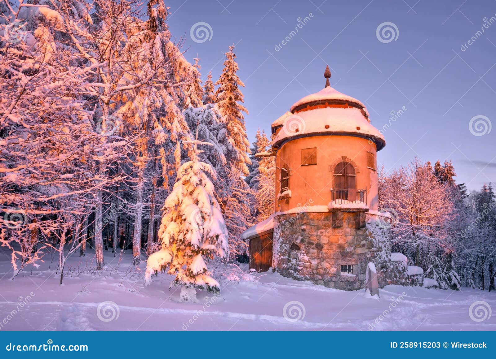 Beautiful View of the Snowy Observation Tower in Winter Stock Image ...