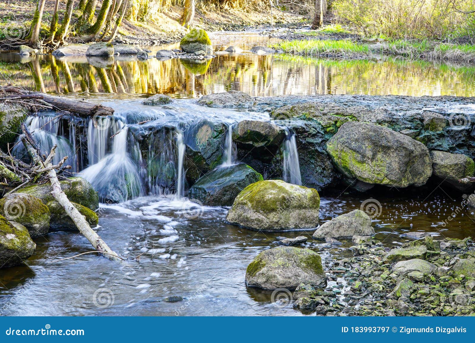 Beautiful View in Spring of a Waterfall in a Small River Stock Image ...