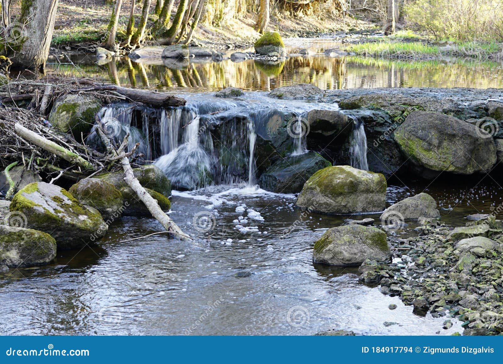 Beautiful View in Spring of a Waterfall in a Small River Stock Photo ...